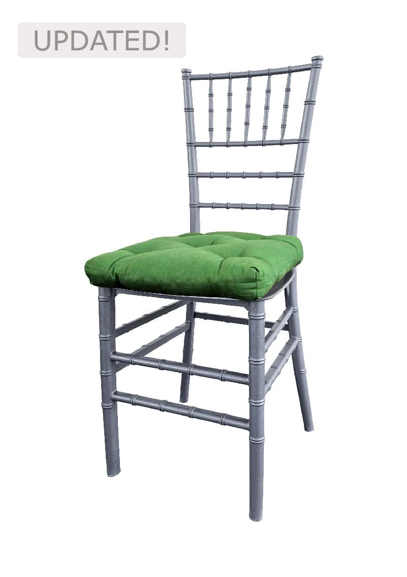 Tiffany Chair Silver - Button Green Seat - Events Partner